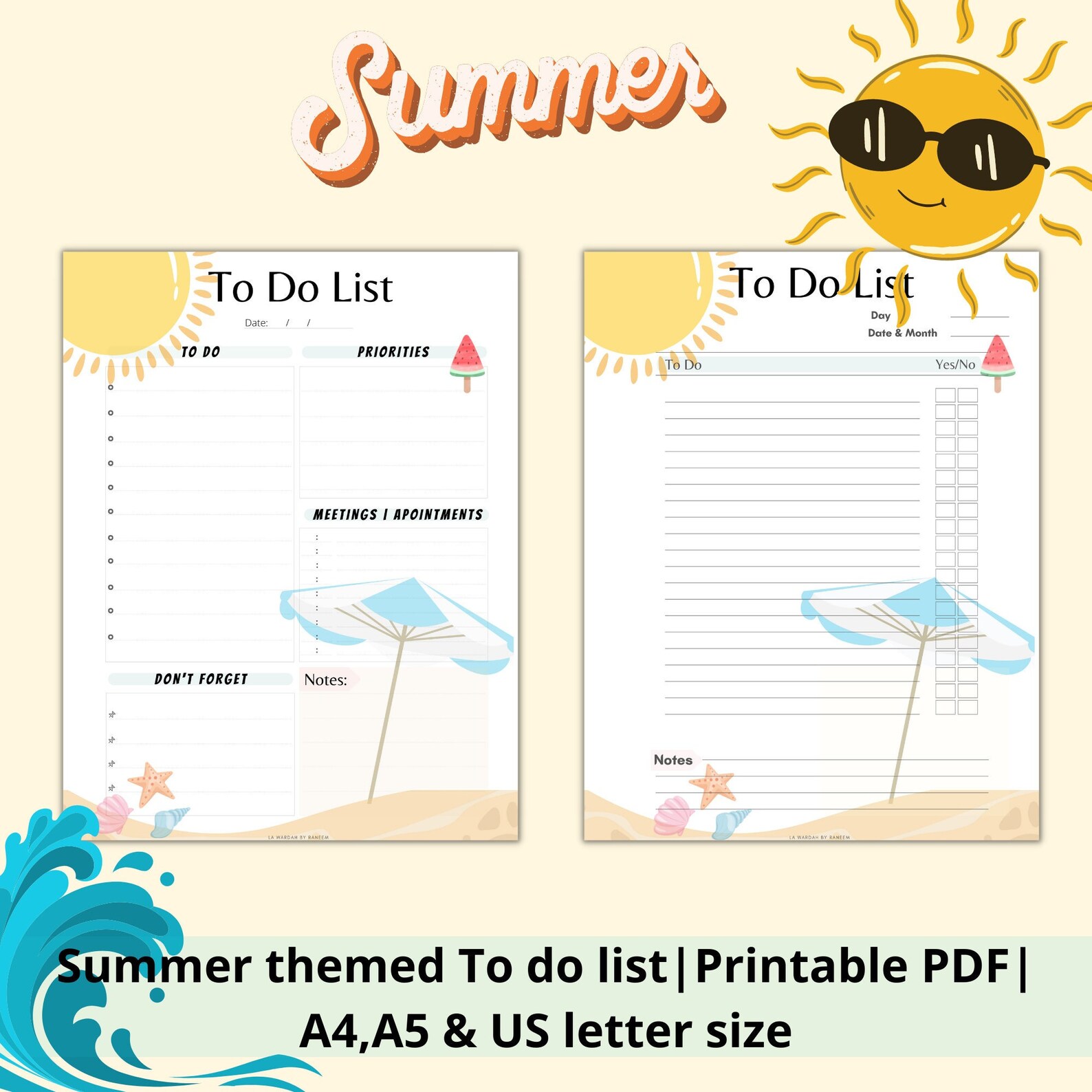 To Do List, Summer Vibes, Digital Print, Daily, Planner, Planner Insert ...