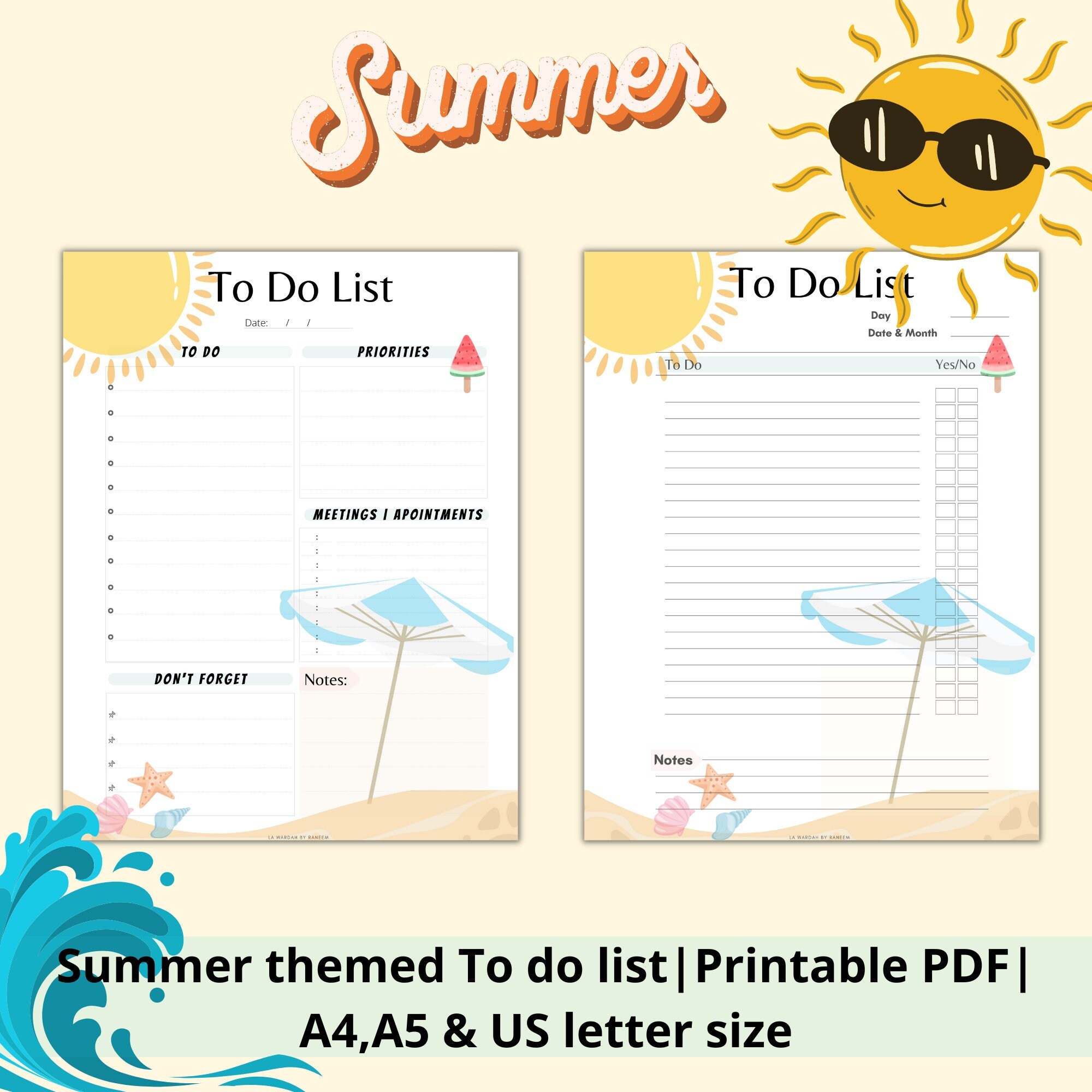 To Do List, Summer Vibes, Digital Print, Daily, Planner, Planner Insert ...