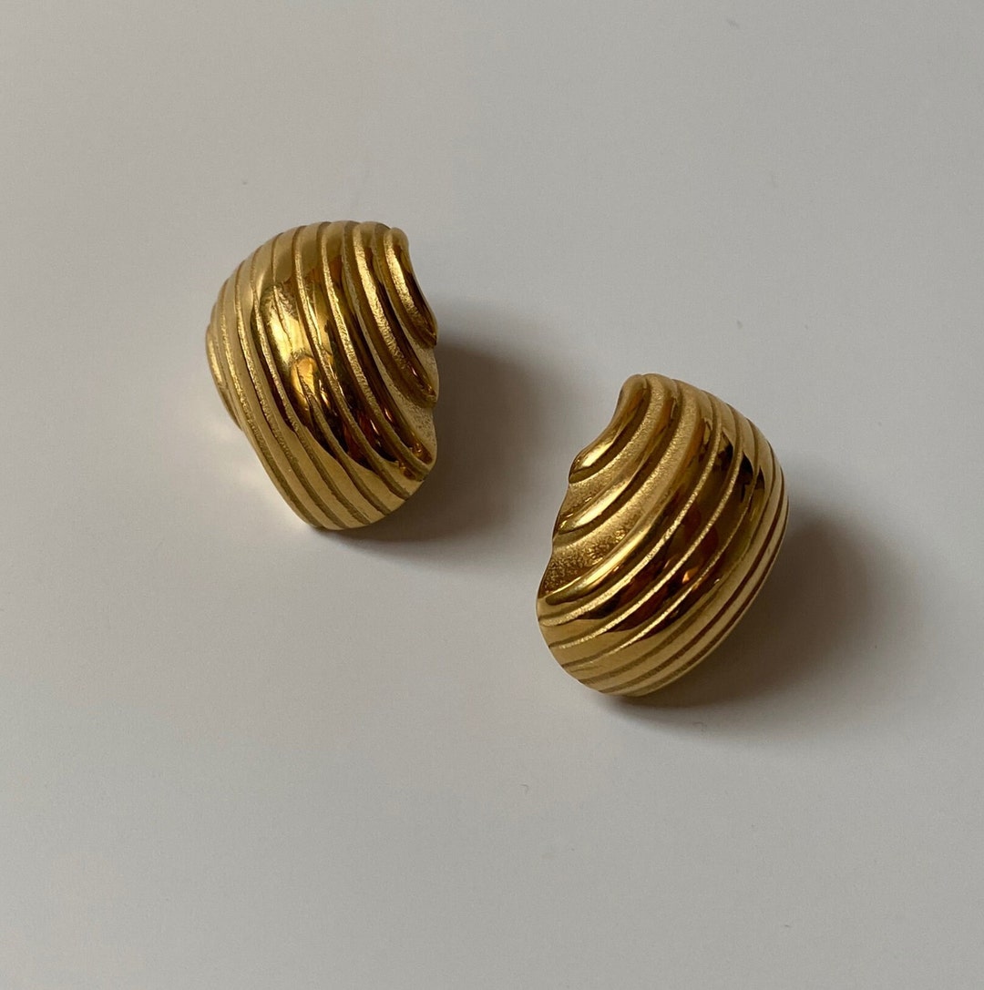 Large Gold Square Earring Gold Square Studs Earring 90s Style Textured ...