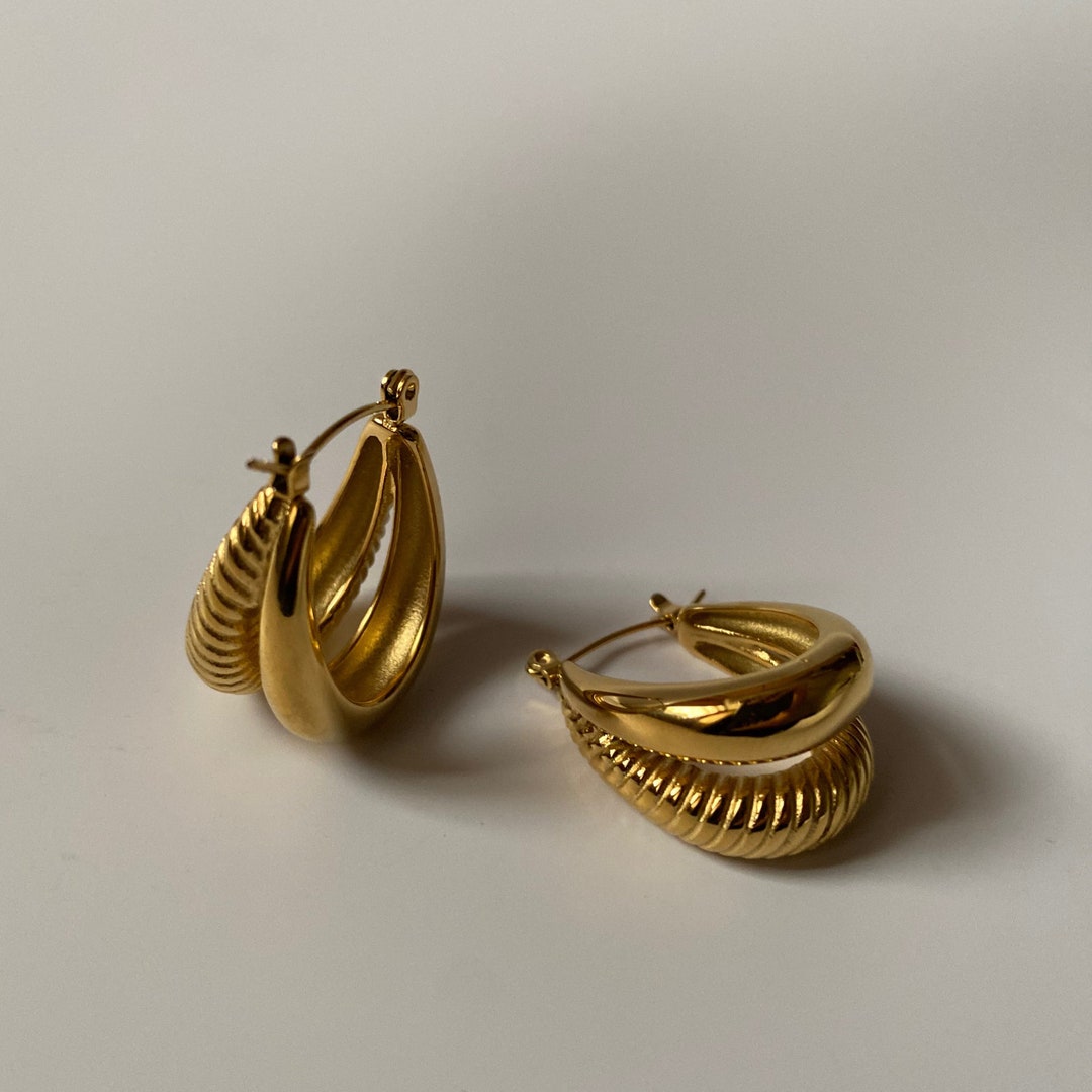 Chunky Gold Hoops Thick Gold Hoops Golden Hoops Large Chunky Hoop ...