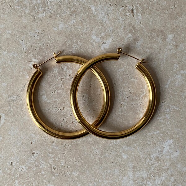 Chunky Gold Hoops - Etsy UK
