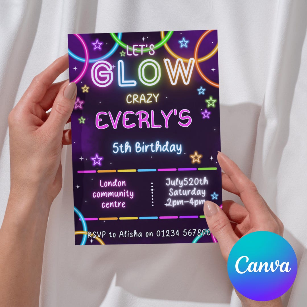Editable Glow Party Birthday Invitation, Glow Invitation, Glow Crazy ...