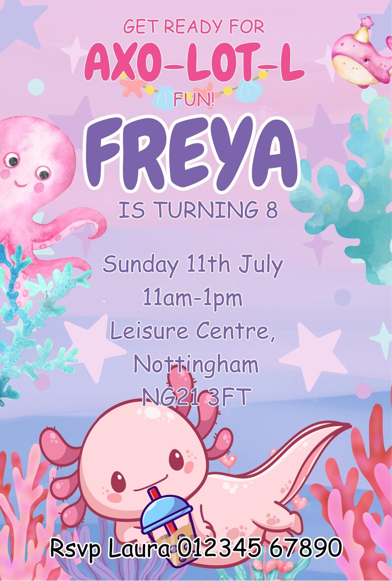 Axolotl Birthday Invitation, EDITABLE Under the Sea Party Invite ...