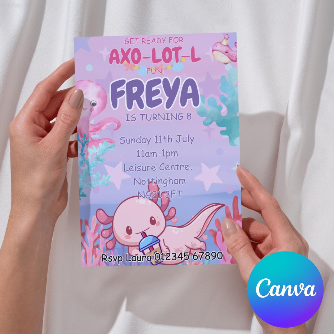 Axolotl Birthday Invitation, EDITABLE Under the Sea Party Invite ...