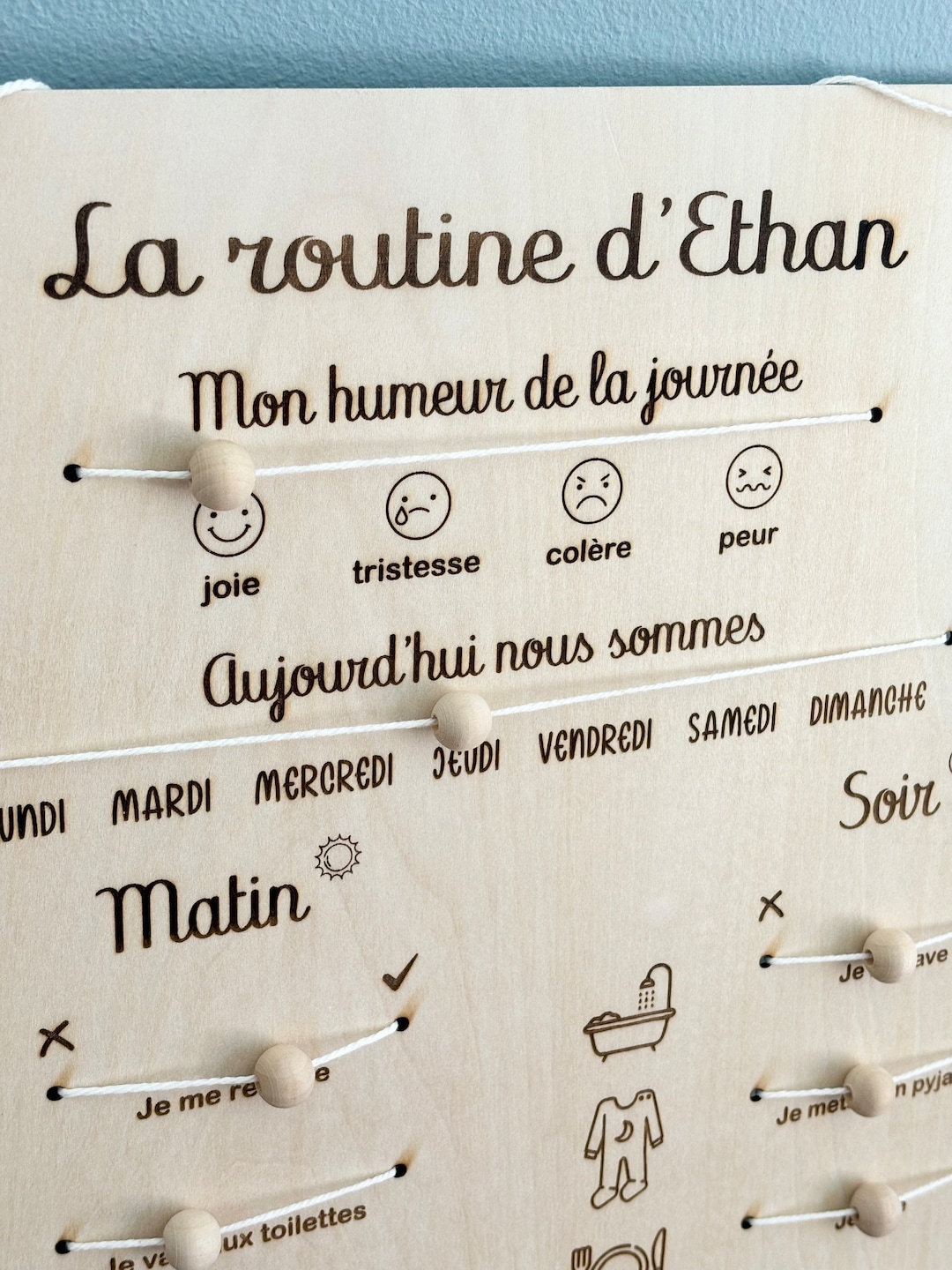 Tableau des routines matin et soir en bois | Tableau des motivations ...