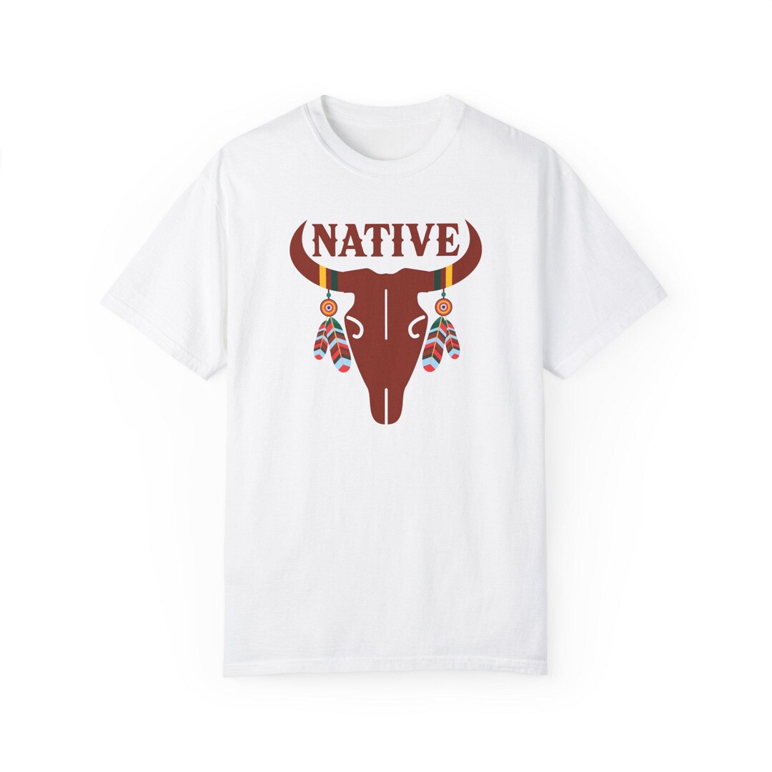 Native Bull Skull Garment-dyed T-shirt - Etsy