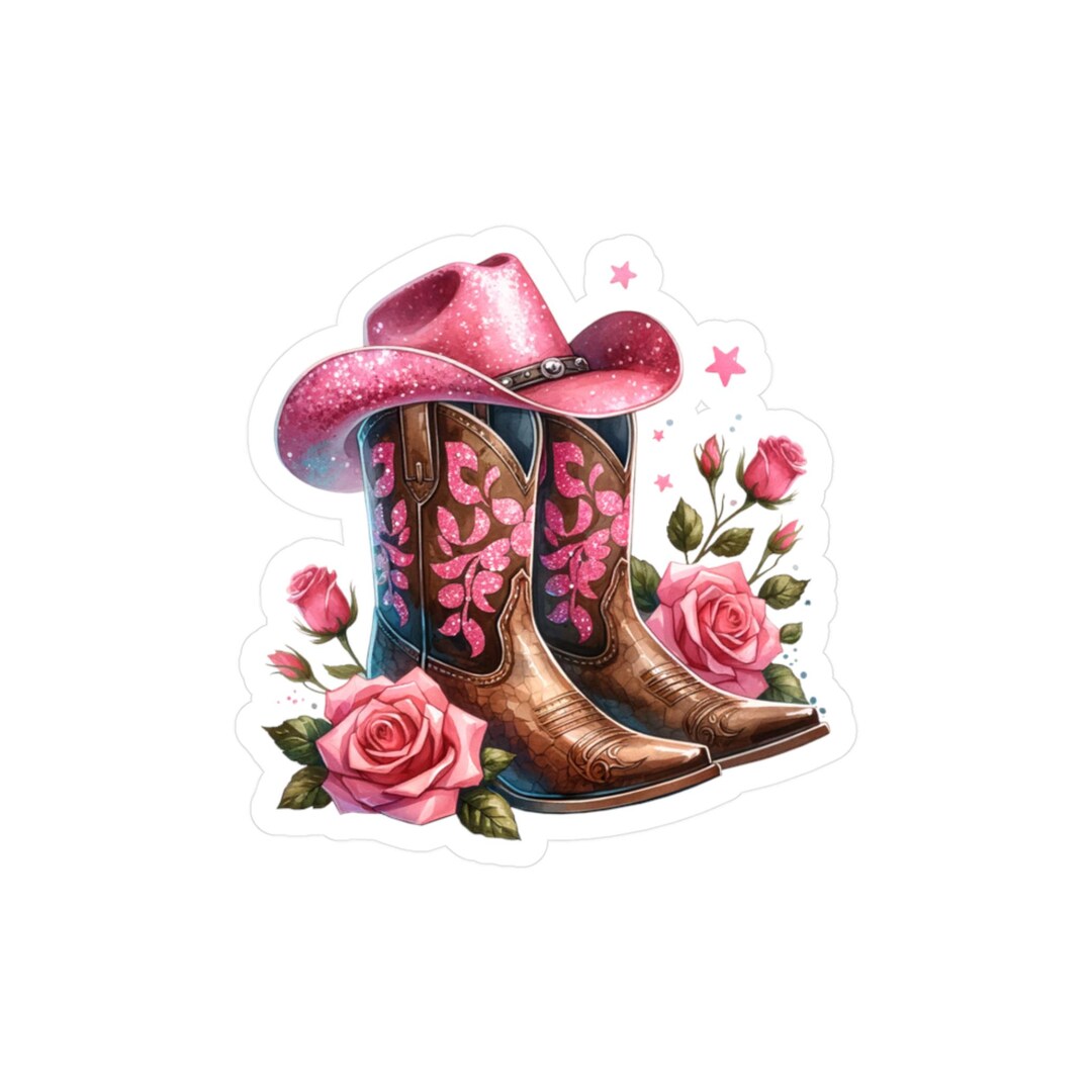 Cowboy Boots Sticker, Floral Vinyl Decals, Rustic Home Decor, Country ...