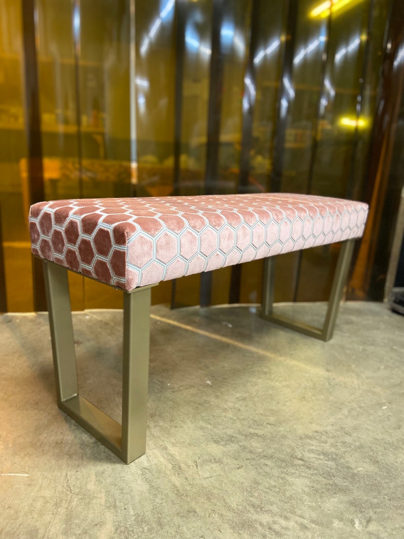 Honeycomb Upholstered Bench, Designer Fabric, Entryway Bench, End of ...