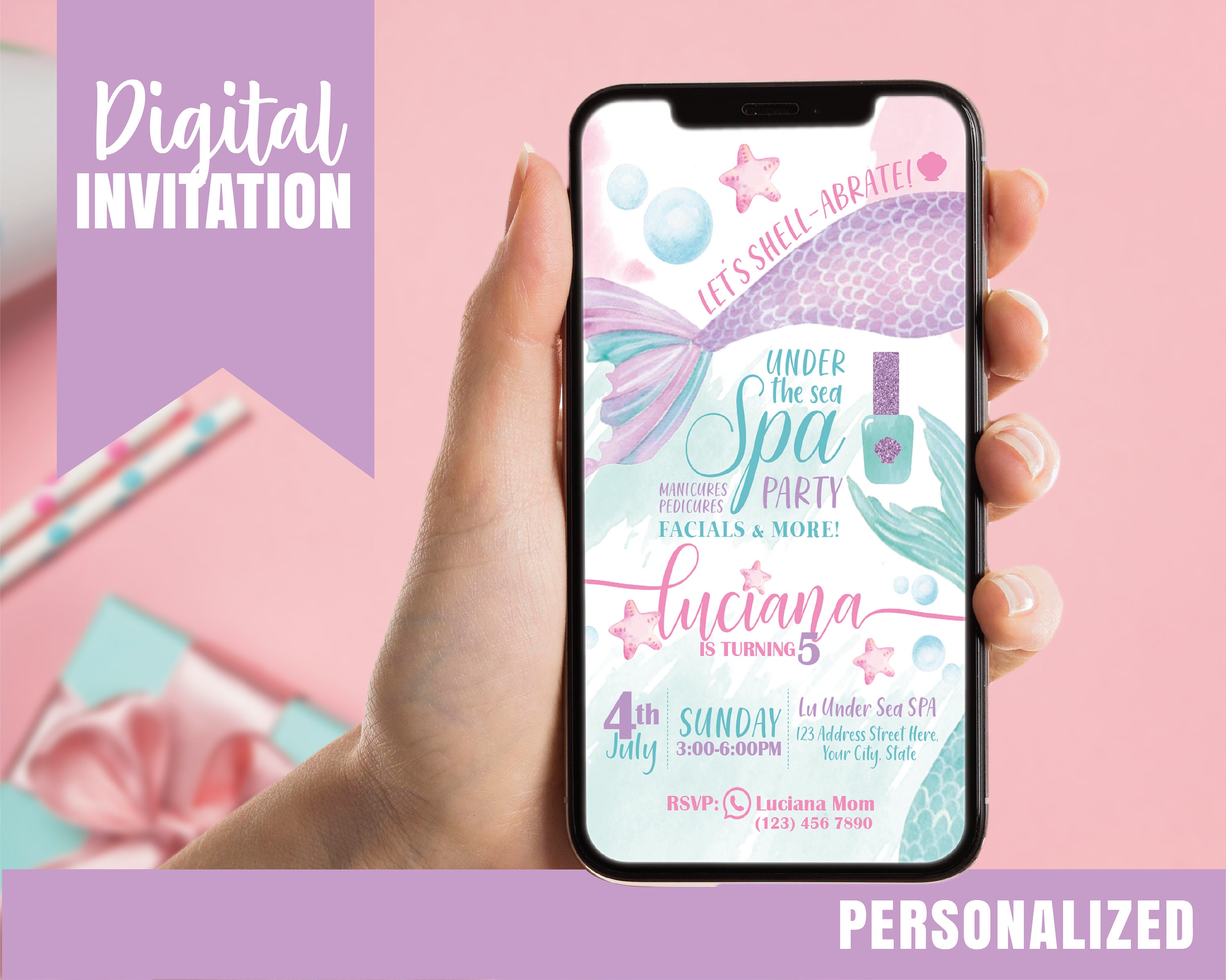 Mermaid SPA Invitation, Birthday Party, Under the Sea, Personalized ...