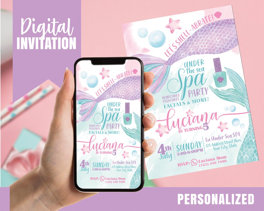 Mermaid SPA Invitation, Birthday Party, Under the Sea, Personalized ...