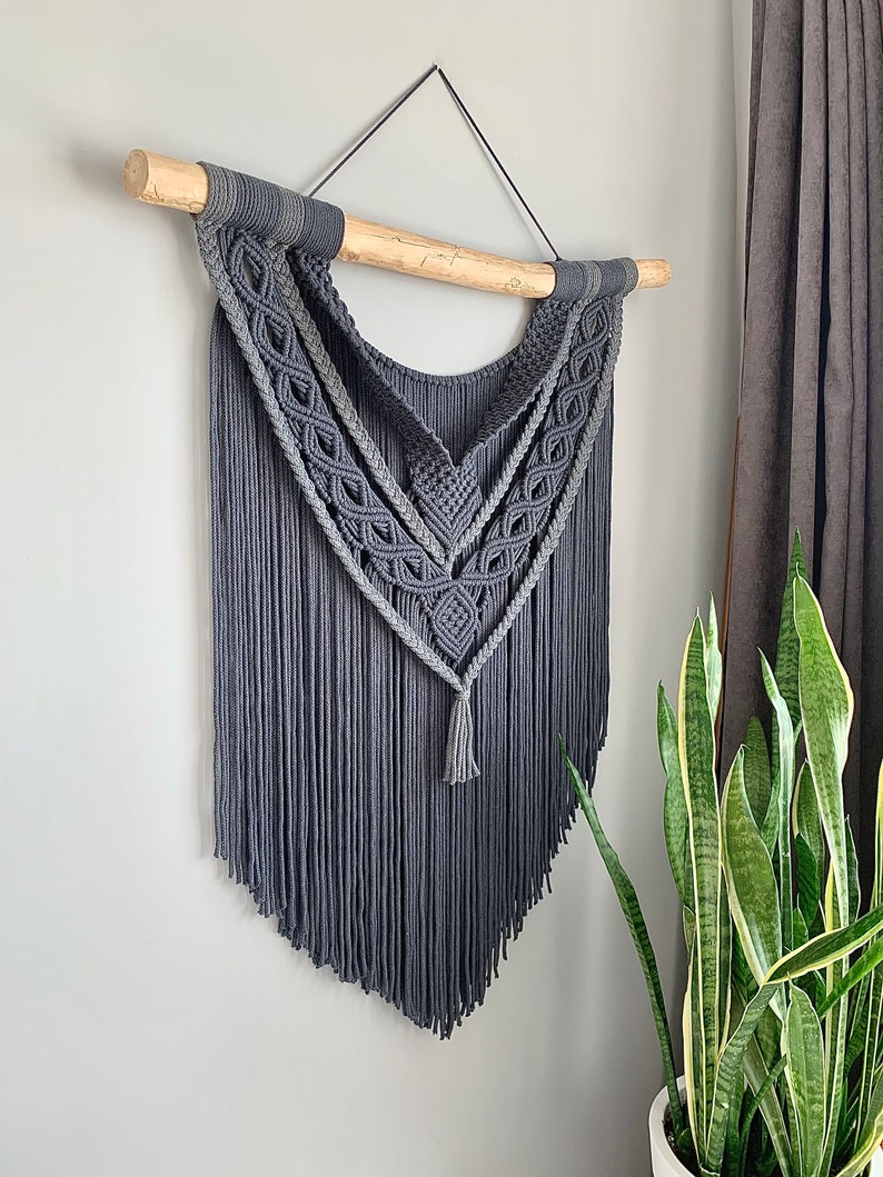 Macrame Wall Hanging Gray Boho Decor Wall Art Wall Tapestry Fiber Art Home Living Room Decor for ...