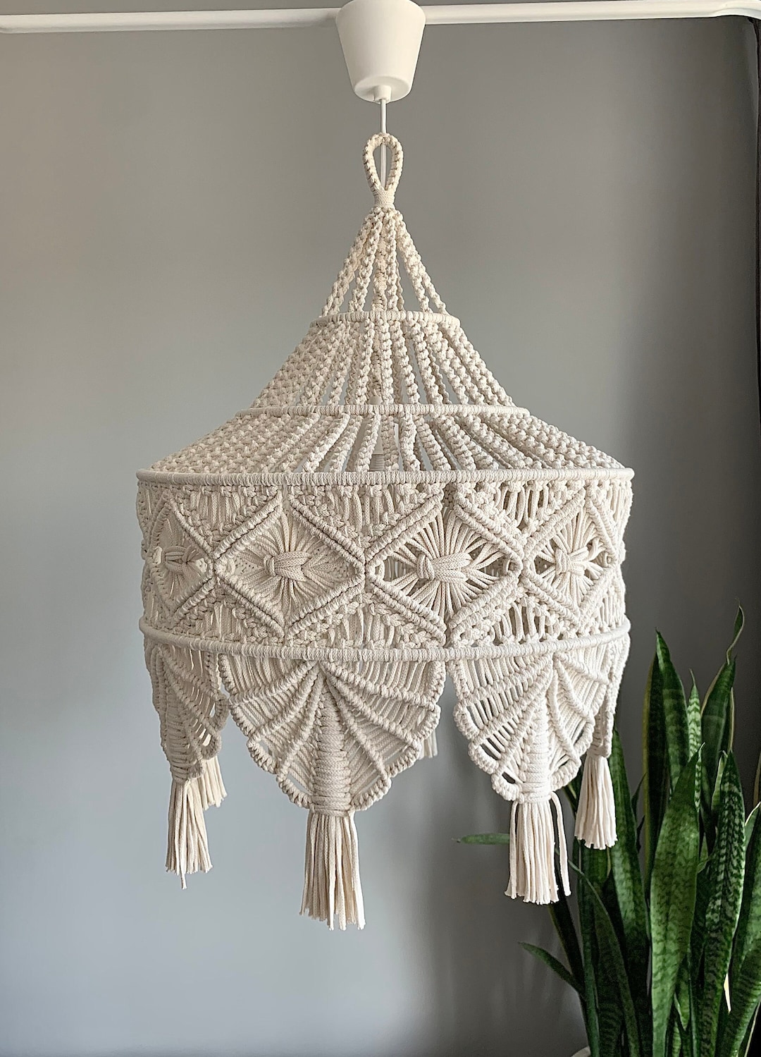 Macrame Lampshade, Macrame Chandelier Lighting, Handmade Light, Pendant ...
