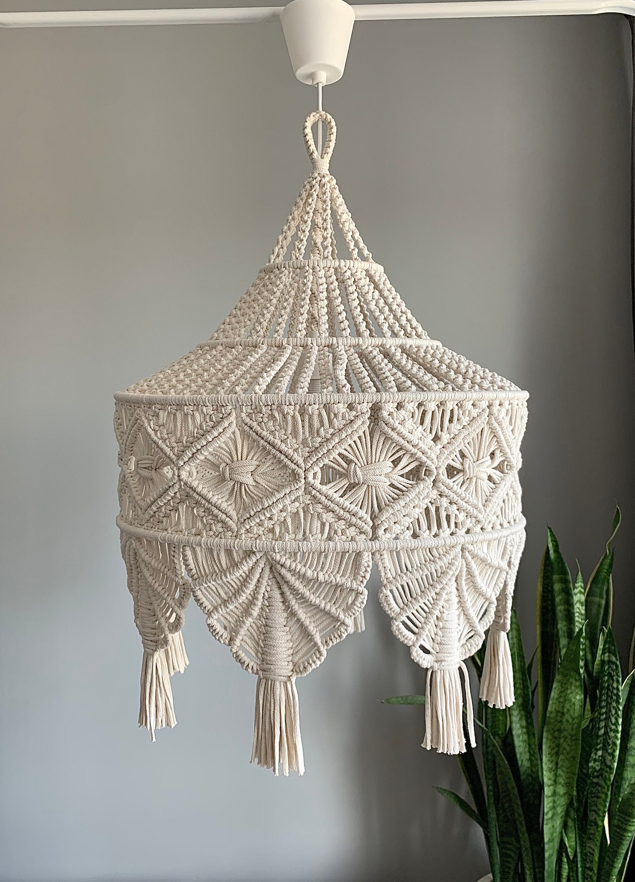 Macrame Lampshade, Macrame Chandelier Lighting, Handmade Light, Pendant ...