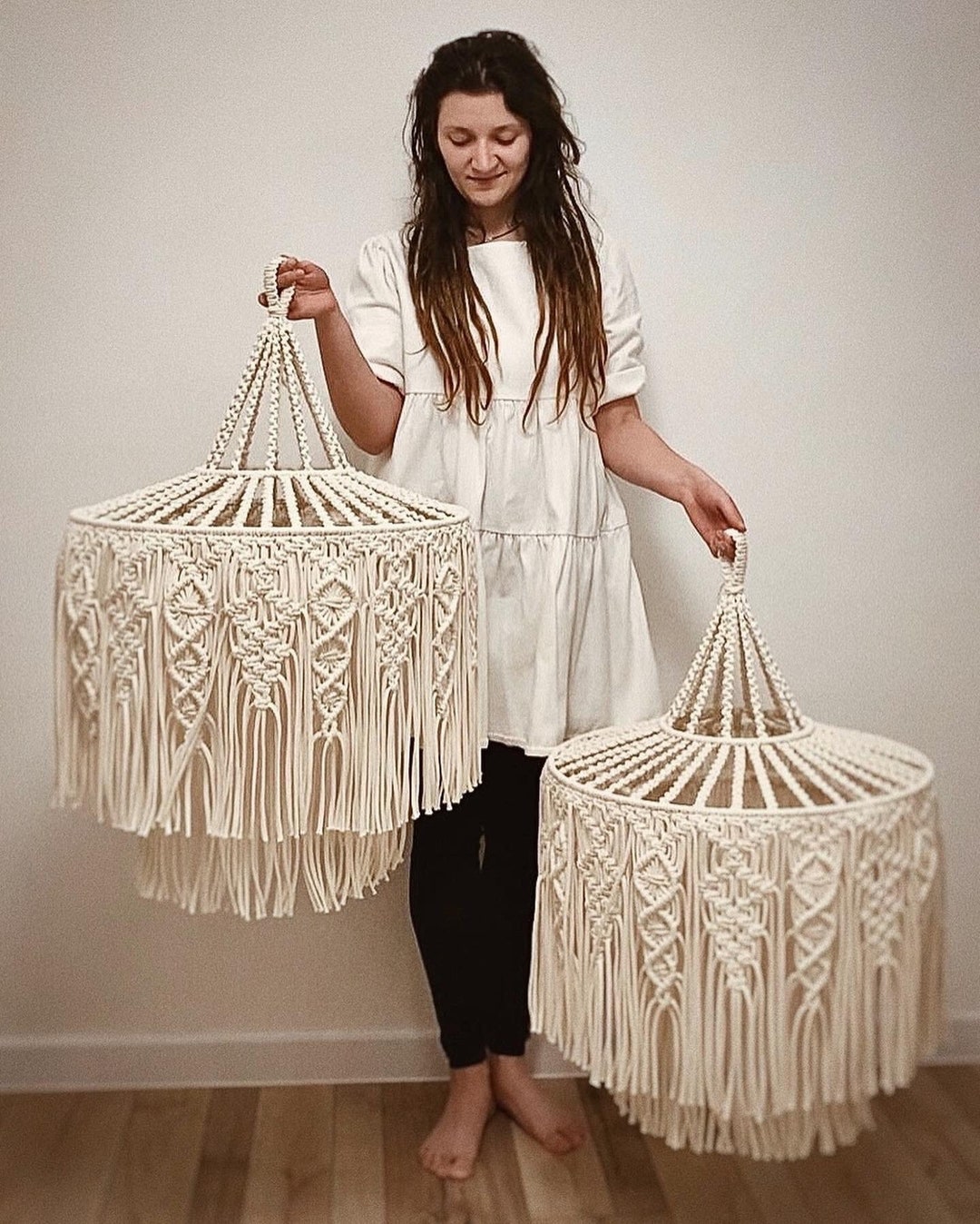 Macrame Lampshade Macrame Chandelier Lighting Handmade Light Pendant ...