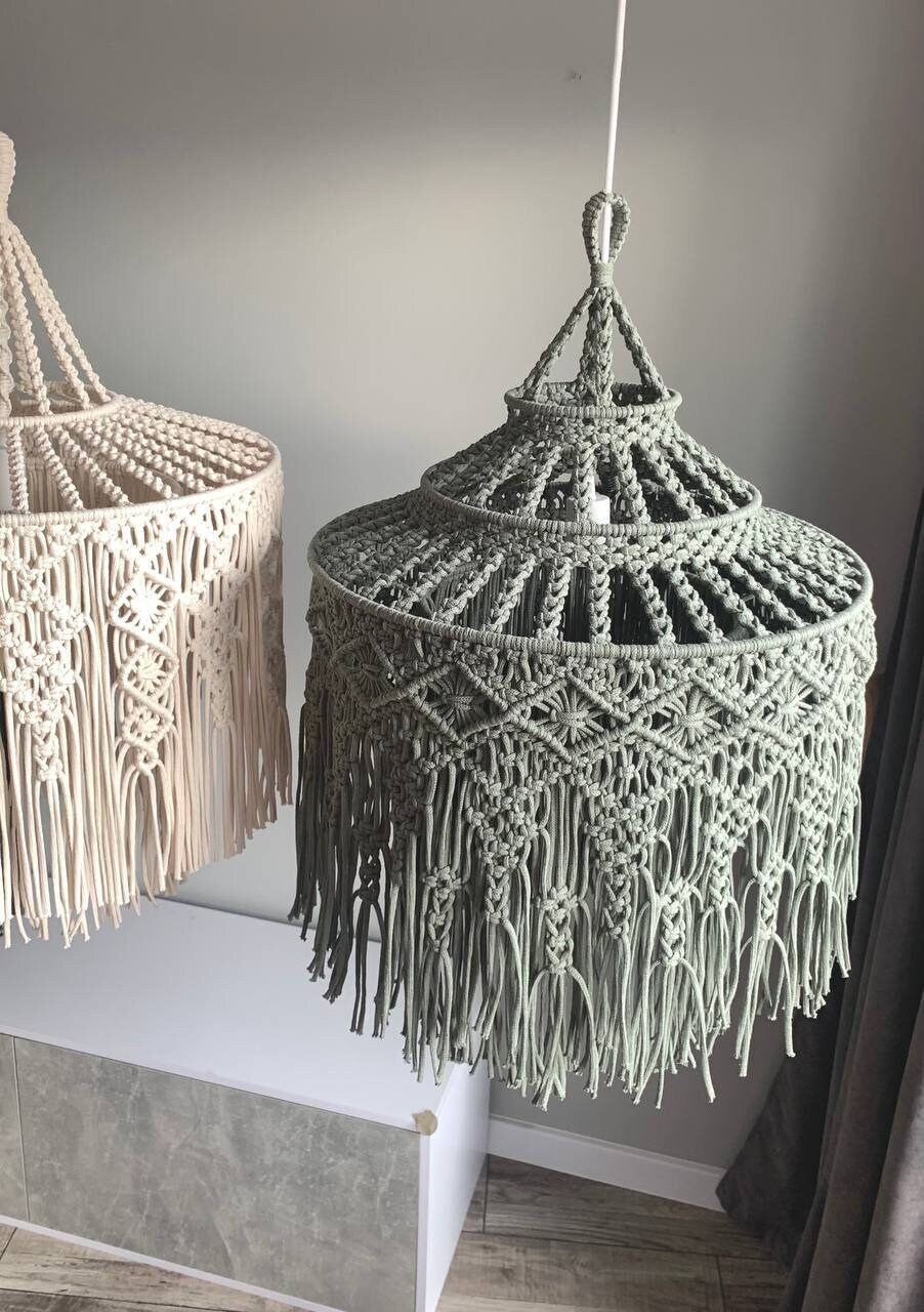 Macrame Lampshade, Macrame Chandelier Lighting, Handmade Light, Pendant ...