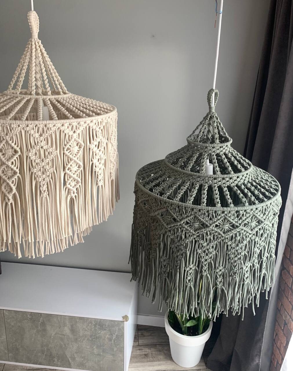 Macrame Lampshade, Macrame Chandelier Lighting, Handmade Light, Pendant ...