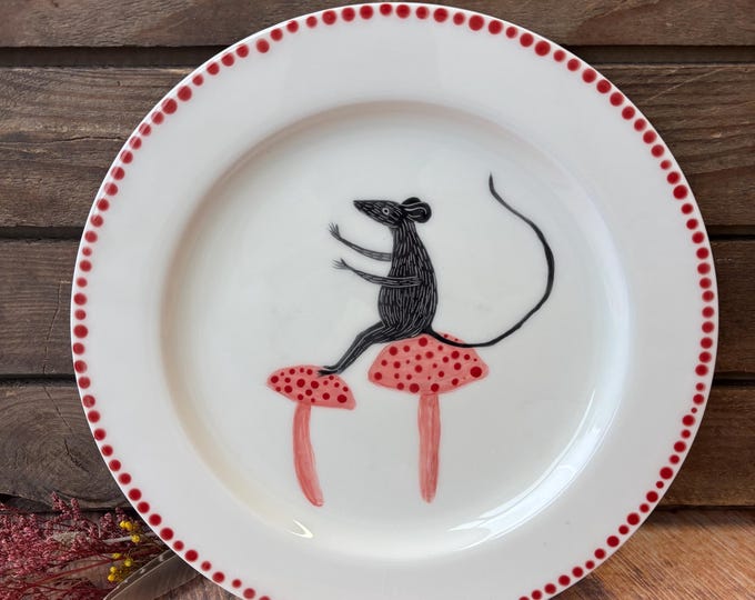 Mouse and Toadstool Dinner Plate - Etsy