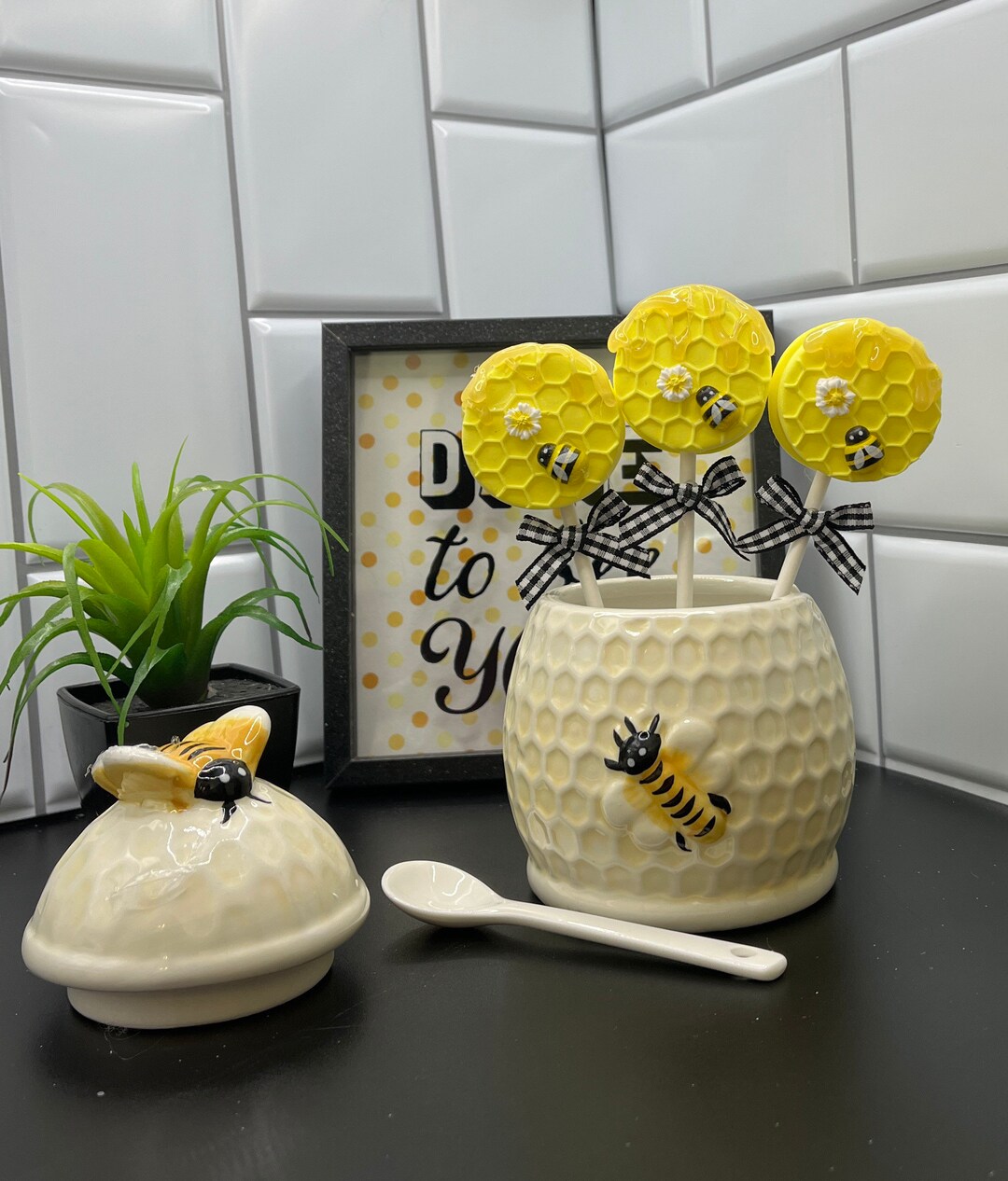 Faux Bee Lollipop With Honey Drizzle Bumblebee Honeycomb Black Buffalo ...