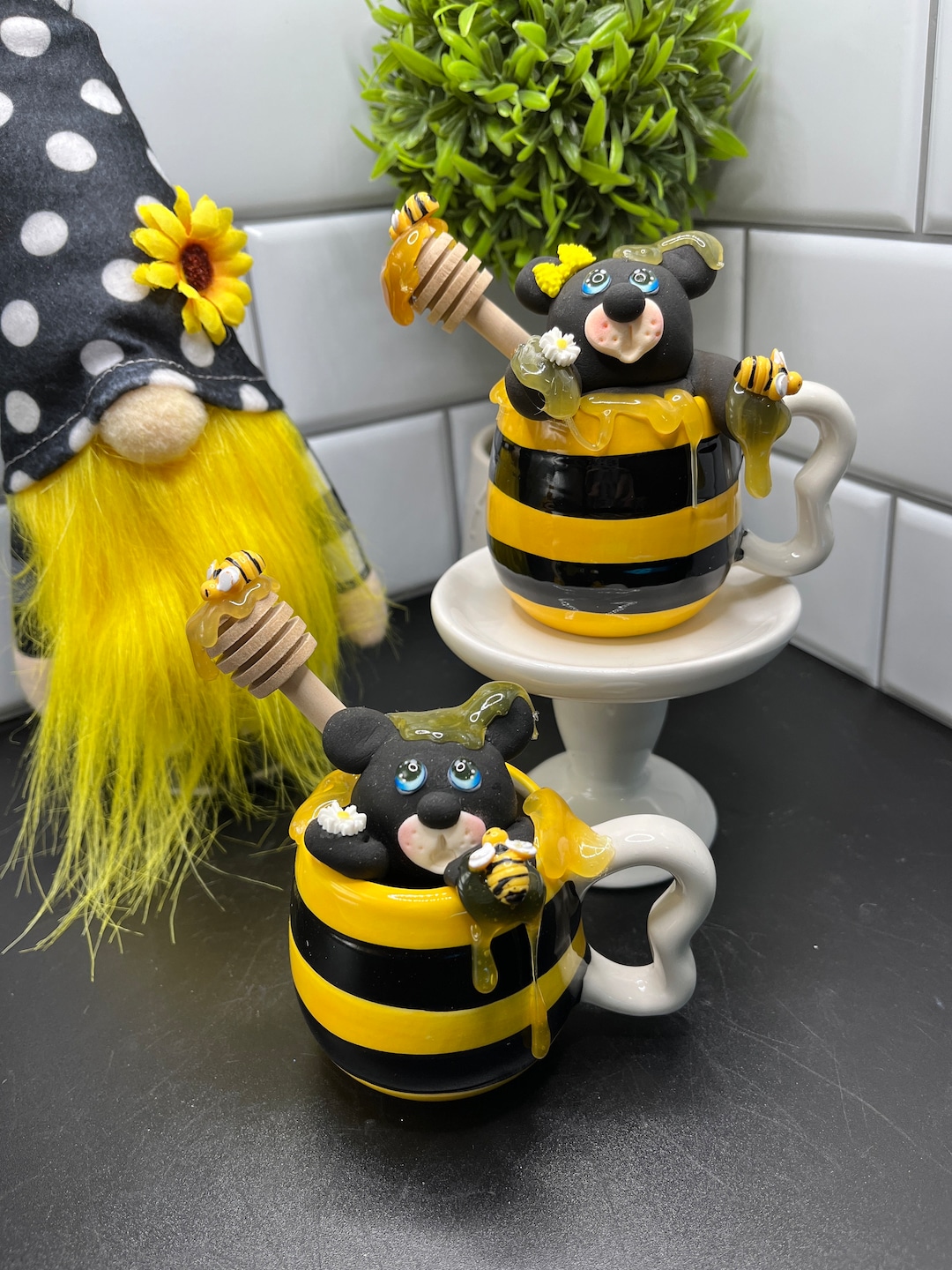 Bumblebee Kitchen Decor Bear in a Bee Cup With Honey Beehive Decor ...