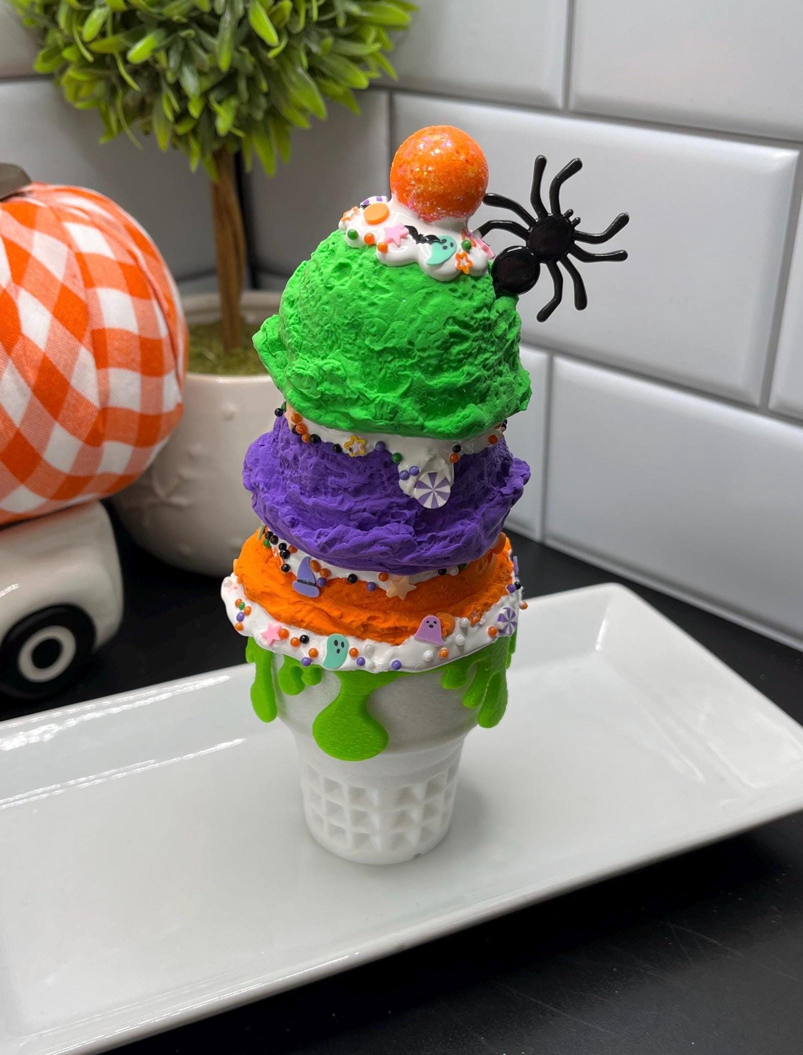 Faux Halloween Ice Cream Cone | Triple Scoophalloween Decor | Halloween ...
