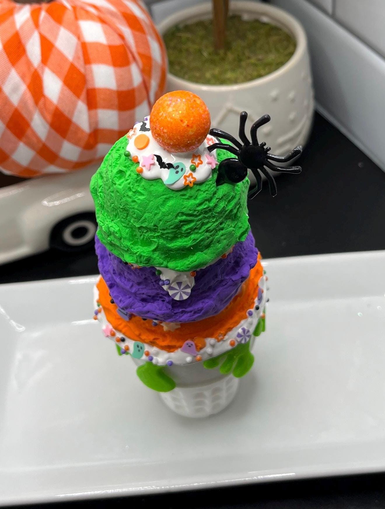 Faux Halloween Ice Cream Cone | Triple Scoophalloween Decor | Halloween ...