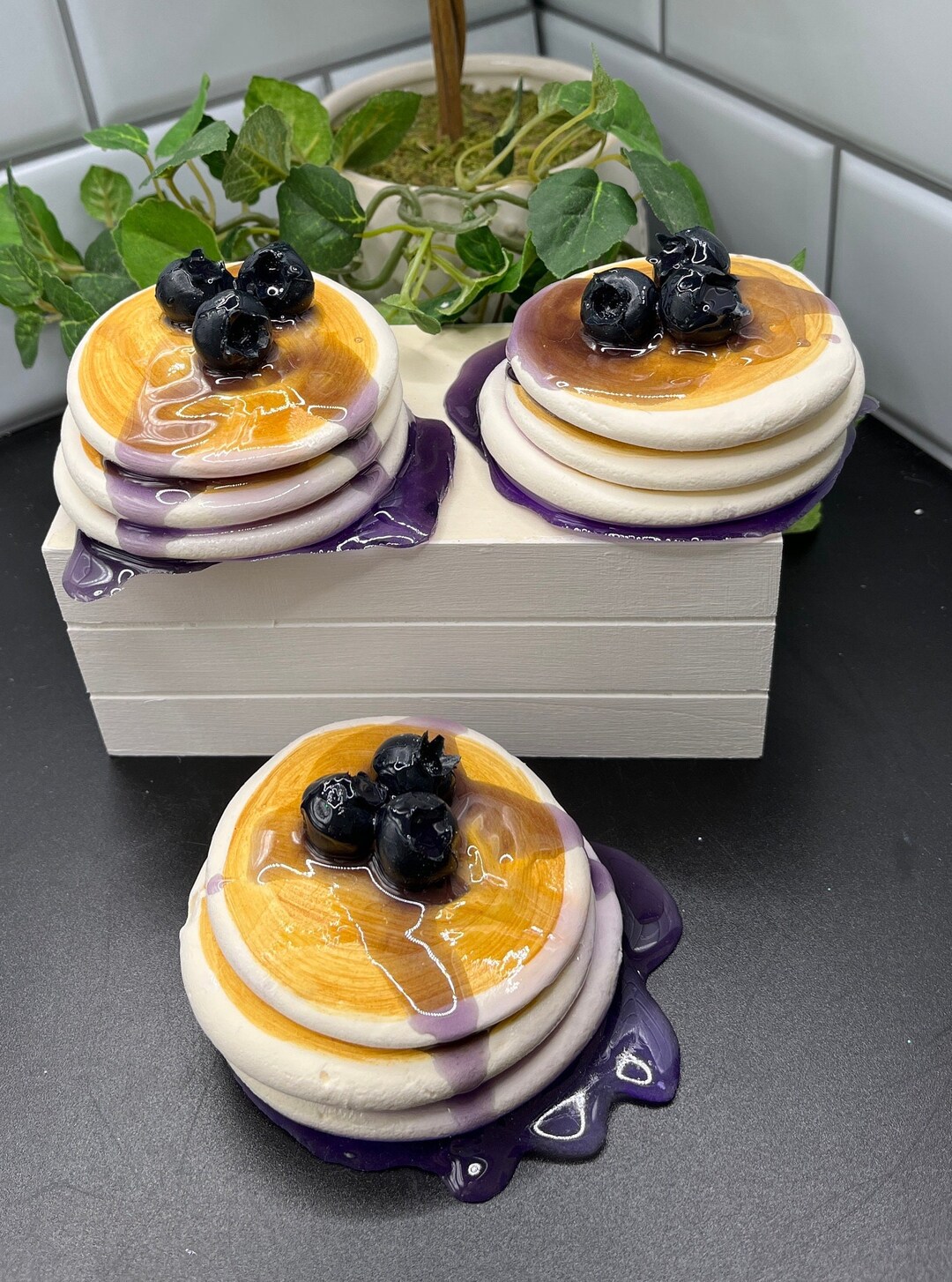 Faux Mini Blueberry Pancake Stack With Spill Over Resin Blueberry Syrup ...