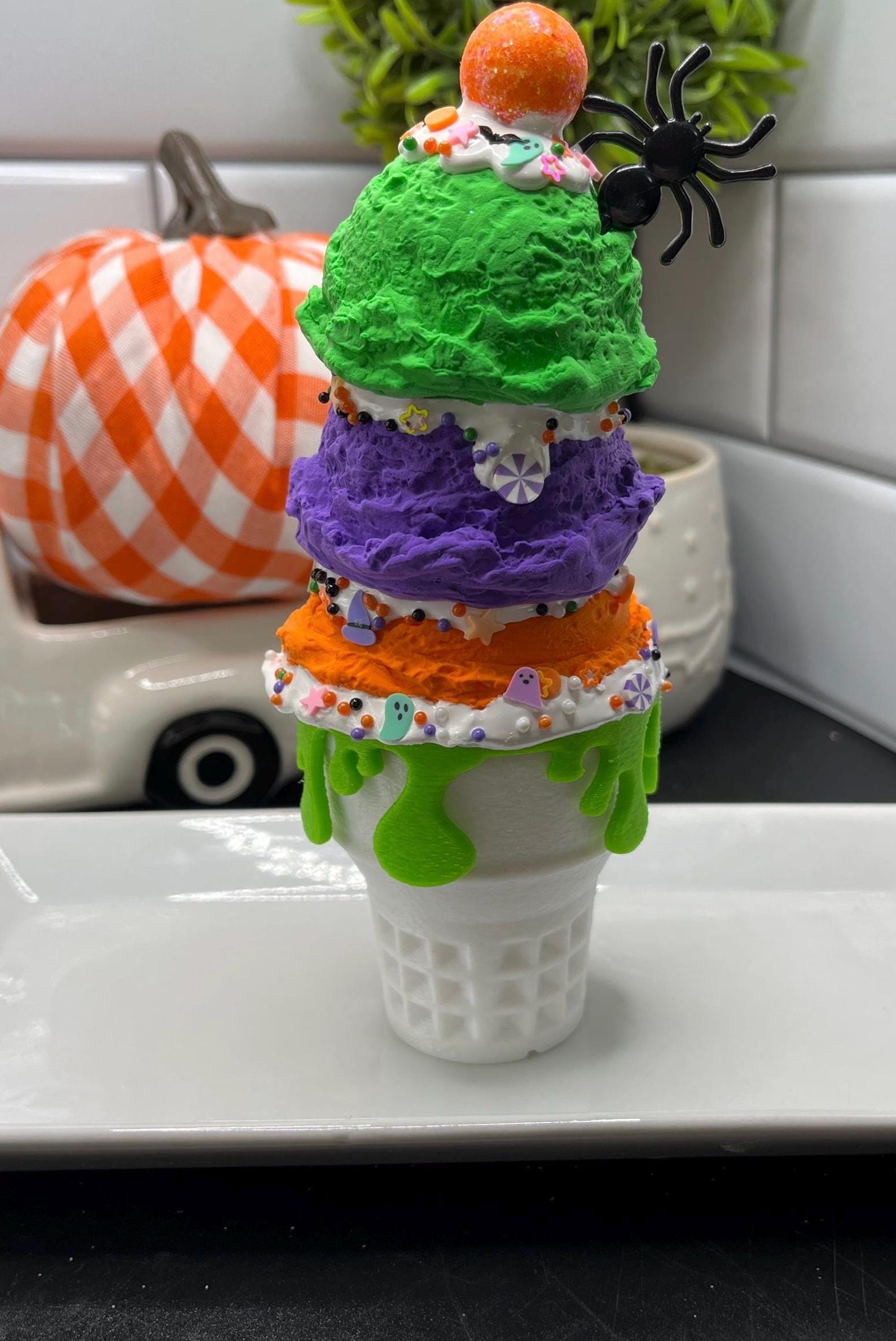 Faux Halloween Ice Cream Cone | Triple Scoophalloween Decor | Halloween ...