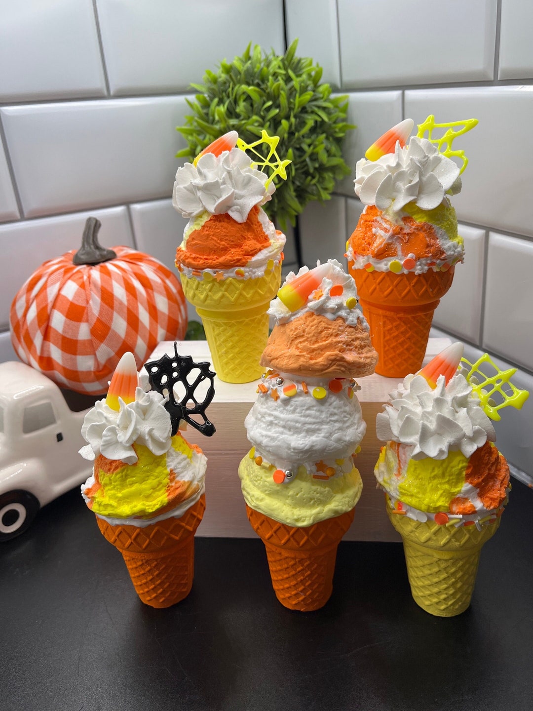 Faux Halloween Candy Corn Ice Cream Cone - Etsy