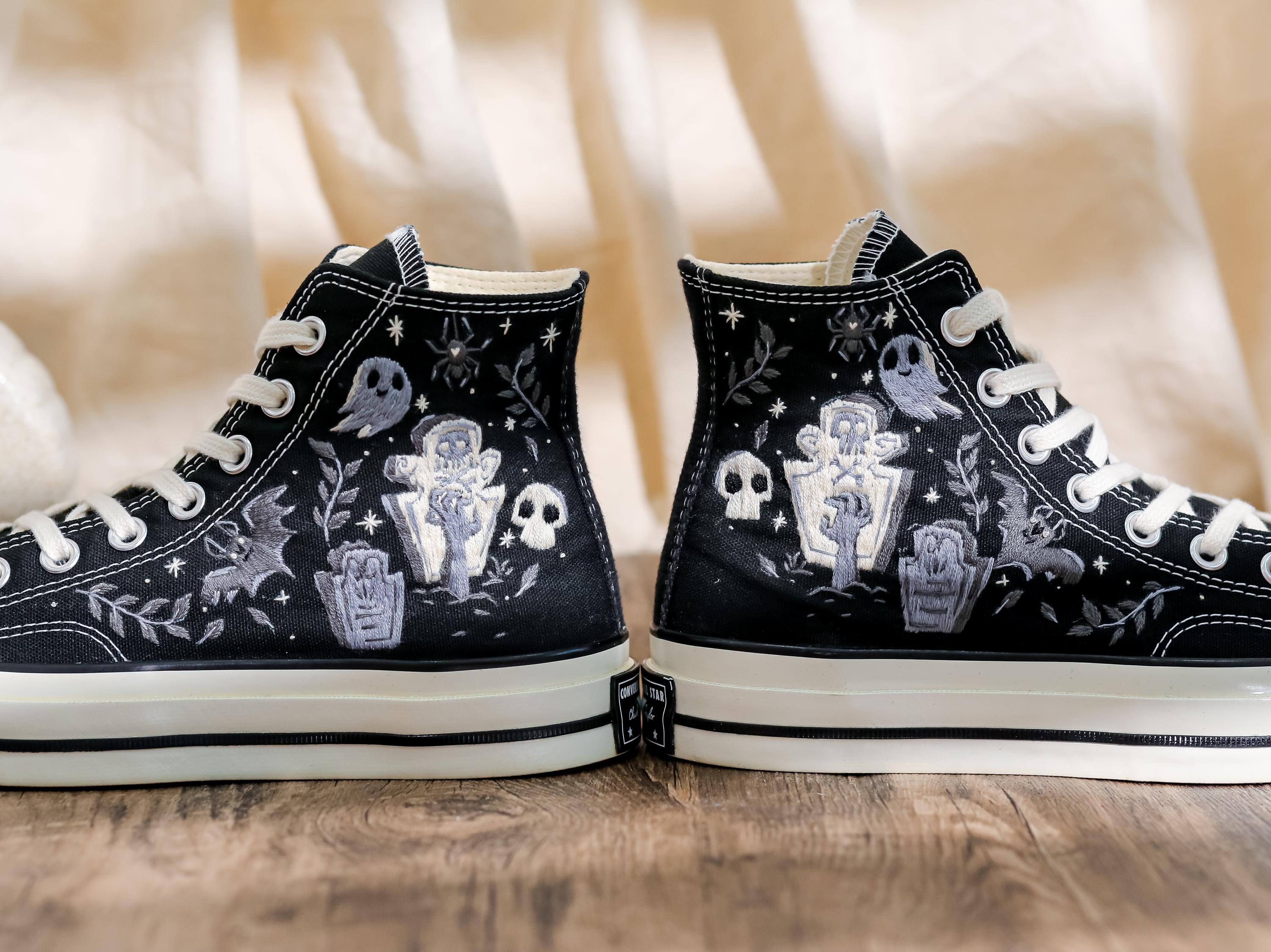 Embroidered Converse, Ghost Embroidered Converse Shoes Custom , Black ...