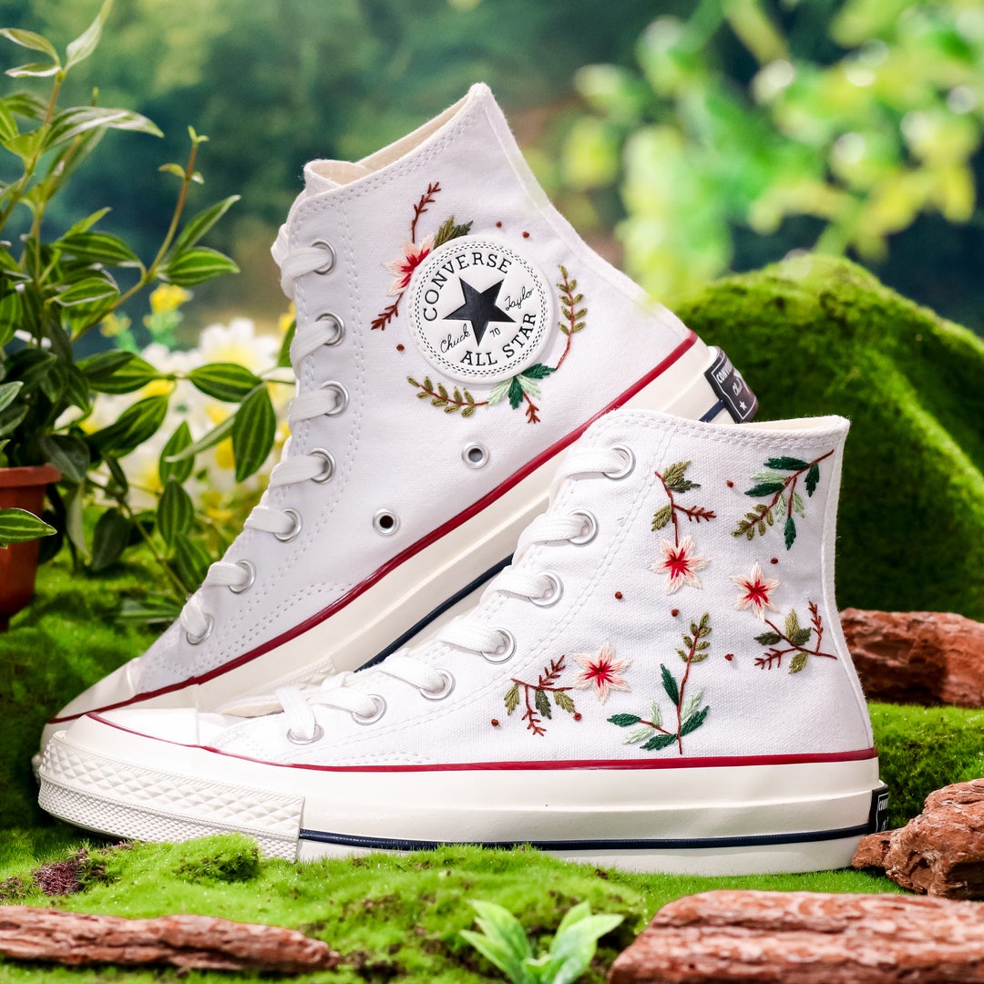 Embroidered Converse, Flower Embroidered Converse High Tops, Simple ...