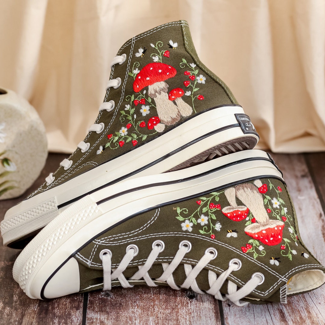 Customized Converse Embroidered Shoes, Mushrooms Embroidered Sneakers ...