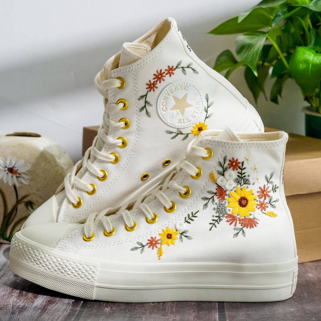 Custom Embroidered Converse Platform, Wedding Sunflowers Embroidered ...