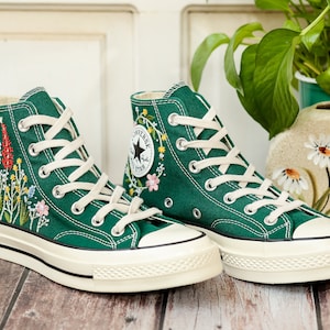 Custom Embroidered Converse Chuck Taylor, Green Converse Embroidery ...