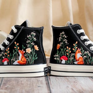 Custom Embroidered Converse High Tops 1970s, Fox Embroidered Converse ...