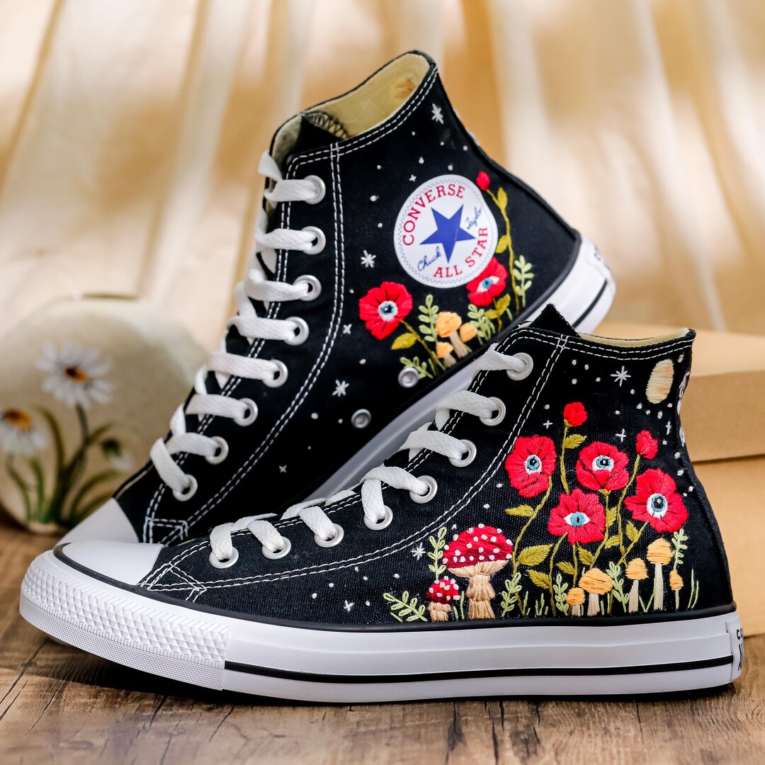 Custom Embroidered Converse, Evil Eye Flower Embroidered Converse Shoes ...