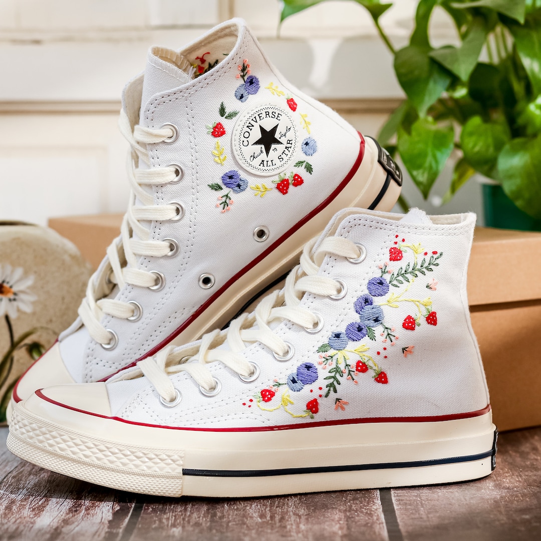 Custom Converse Embroidered Shoes, Grape and Strawberry Embroidered ...