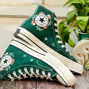 Embroidered Converse, Flower Embroidered Shoes for Women, Green ...