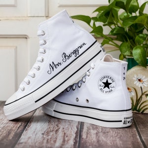 Wedding Converse for Bride, Name and Date Embroidered Converse Platform ...