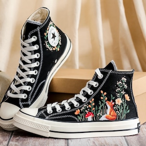 Custom Embroidered Converse High Tops 1970s, Fox Embroidered Converse ...