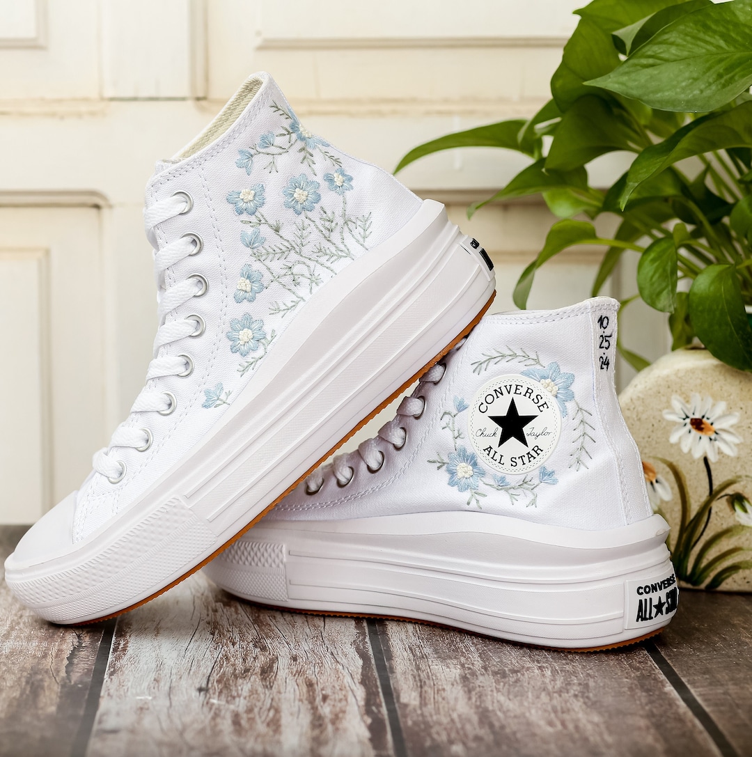 Custom Converse Platform, Wedding Blue Flowers Embroidered Shoes for ...