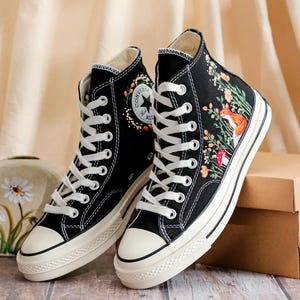 Custom Embroidered Converse High Tops 1970s, Fox Embroidered Converse ...