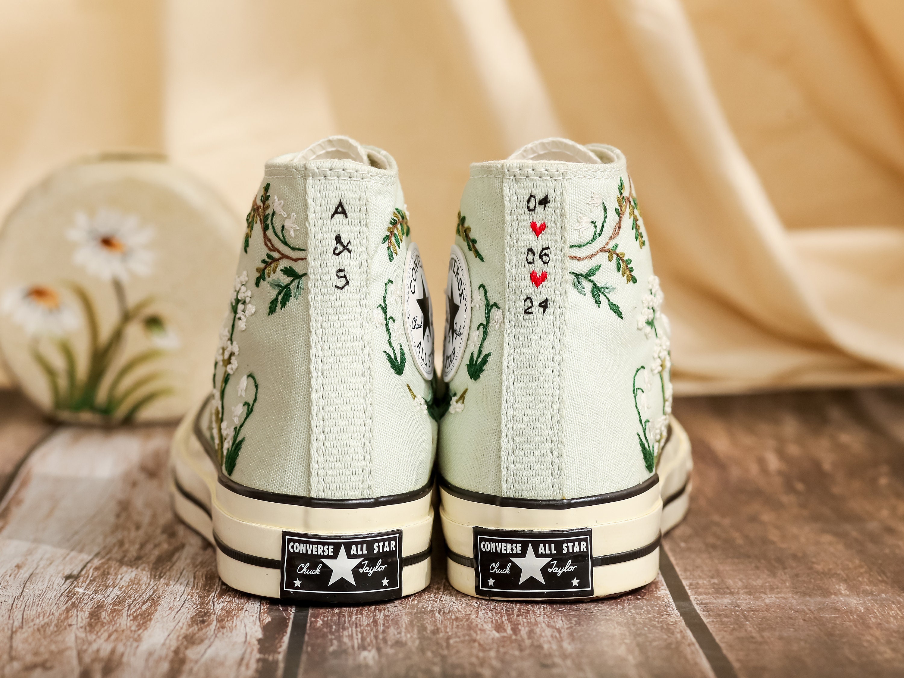 Customized Embroidered Converse High Tops, Flower Embroidered Shoes ...