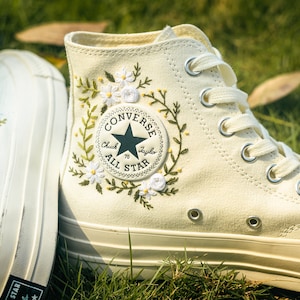 Custom Embroidered Wedding Converse, White Flowers Embroidered Sneakers ...