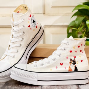 Custom Cat Embroidered Converse Platform, Heart and Cat Embroidered ...