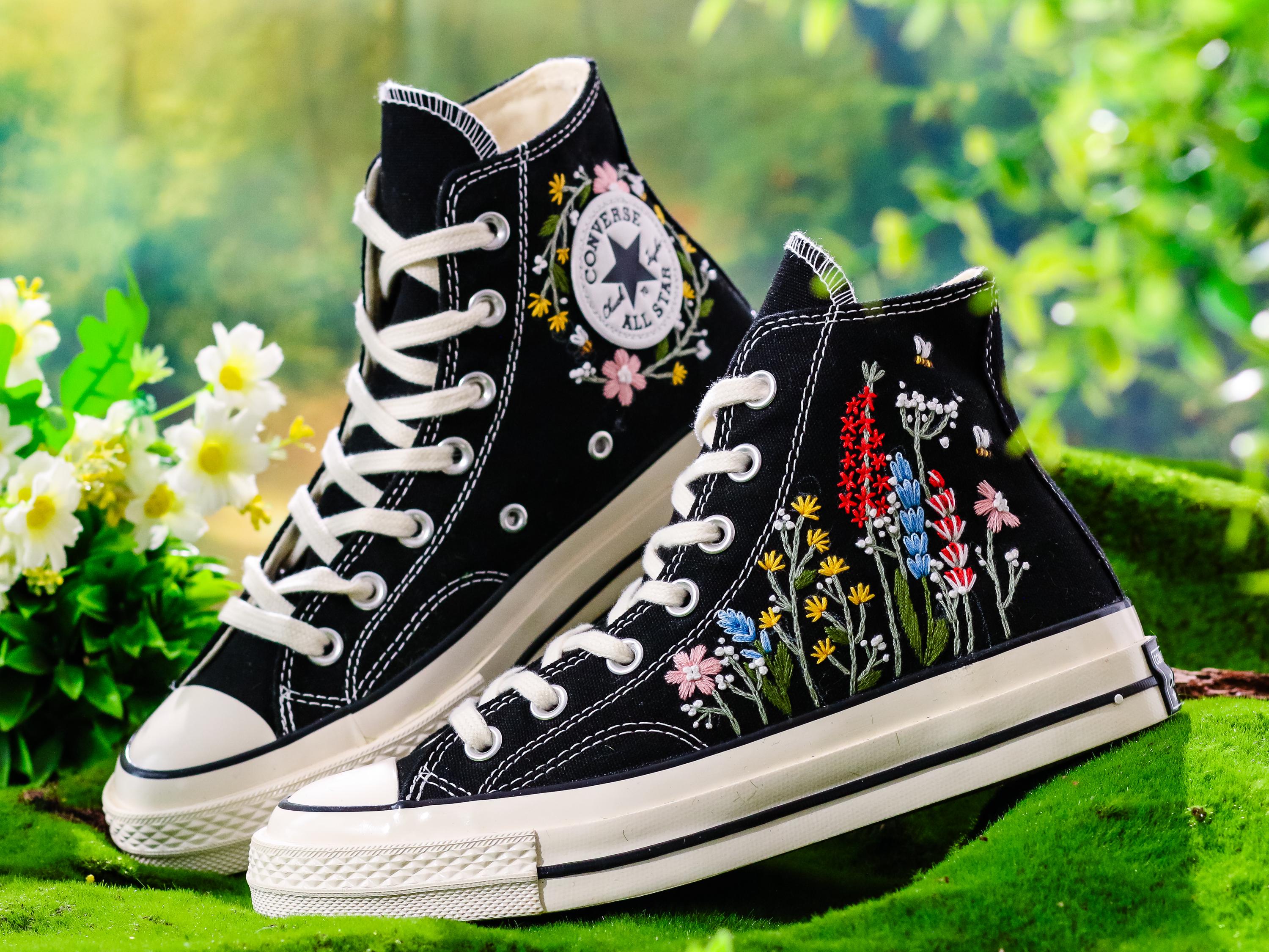Custom Embroidered Converse High Tops, Custom Shoes Taylor 1970s Flower ...