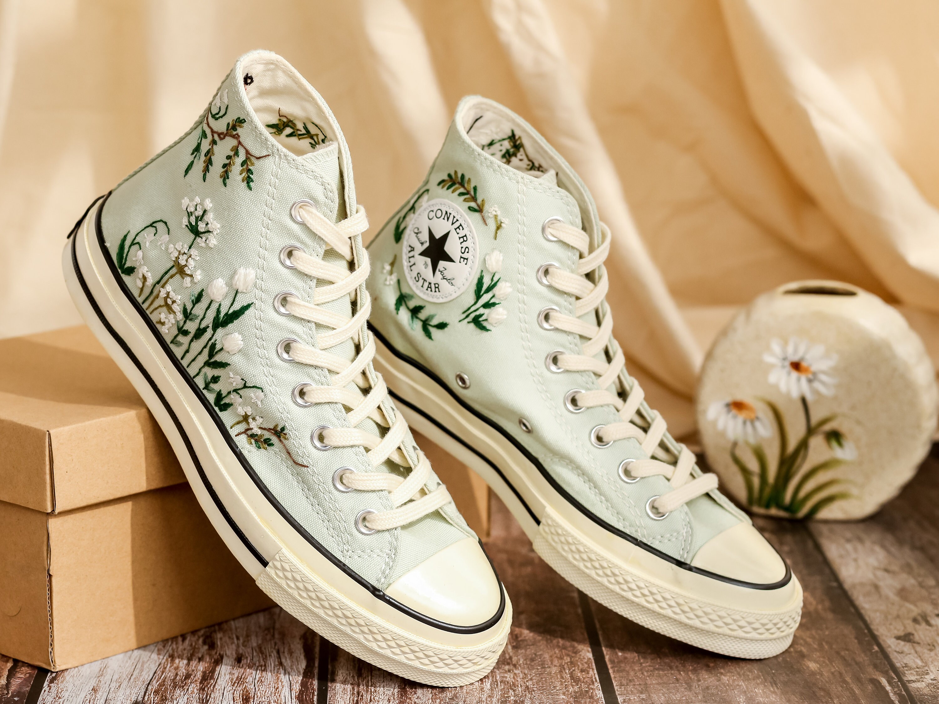 Customized Embroidered Converse High Tops, Flower Embroidered Shoes ...