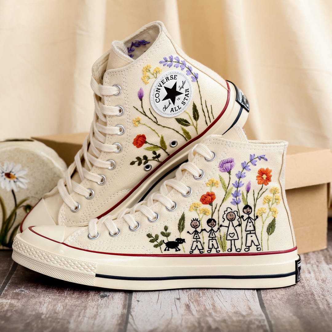 Custom Stick Figure Family Embroidered Converse, Flowers, Family ...