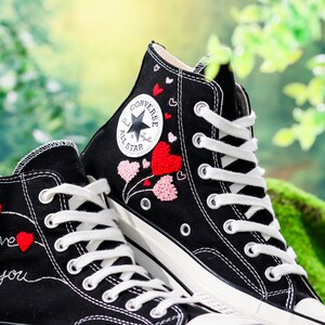 Custom Embroidered Converse, Heart Embroidery Shoes for Couple, Heart ...