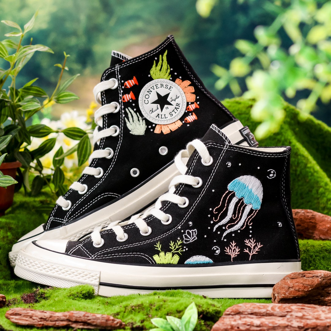 Custom Embroidered Converse High Tops, Shoes Embroidered With A Variety ...