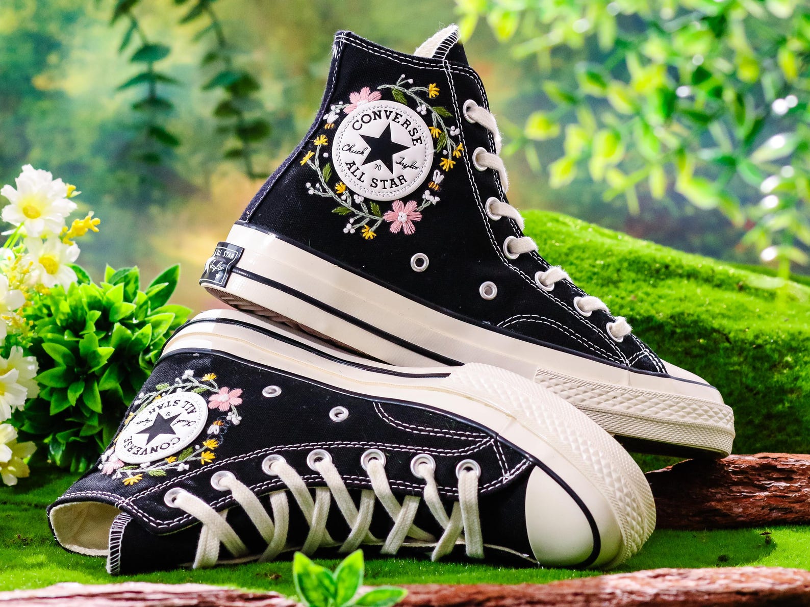 Custom Embroidered Converse High Tops, Custom Shoes Taylor 1970s Flower ...